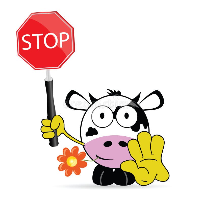 Sweet and Cute Cow with Sign Stop Vector Stock Vector - Illustration of ...
