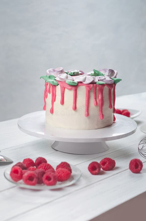 Sweet Decorated Cake with Raspberry Stock Photo - Image of cooked ...