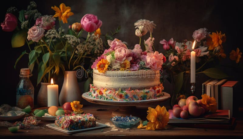 Sweet Decorations Adorn Table for Birthday Celebration Generated by AI ...