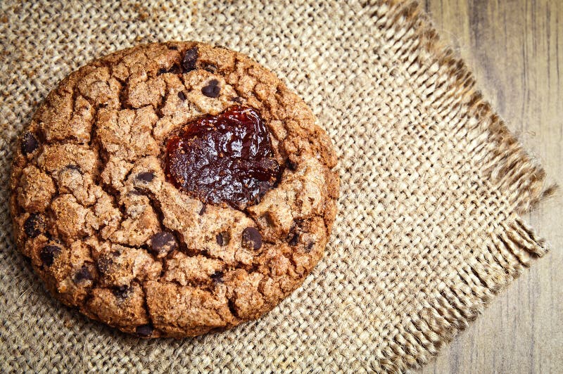 Sweet Delicious Cookie with Jam on Burlap Stock Photo - Image of snack ...