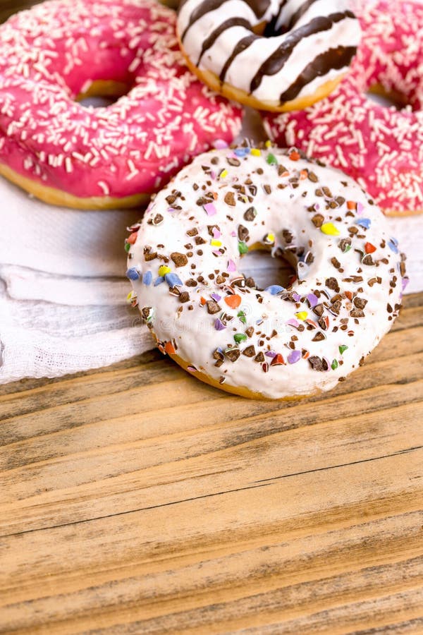 Sweet, Delicious Donuts on on Rustic Table - American Donut Stock Image ...