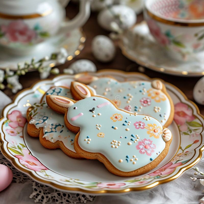 Sweet Delicious Easter Cookies in the Shape of Rabbit with Glaze and ...