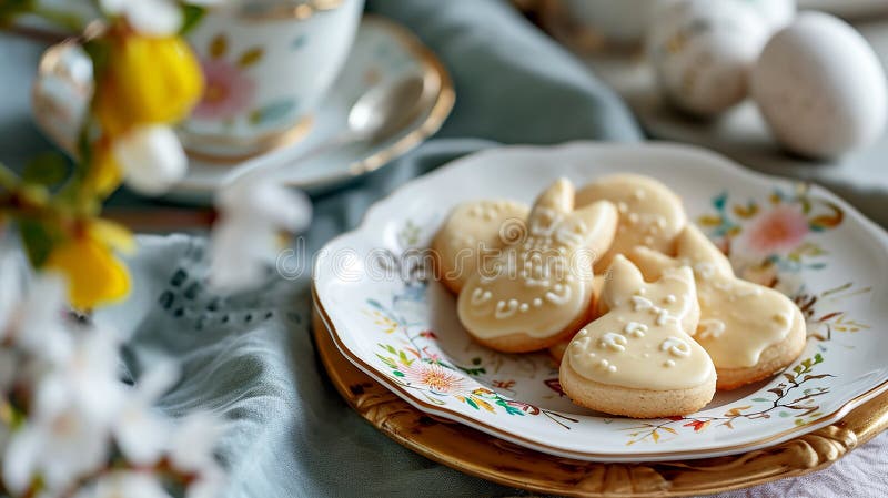 Sweet Delicious Easter Cookies in the Shape of Rabbit with Glaze and ...