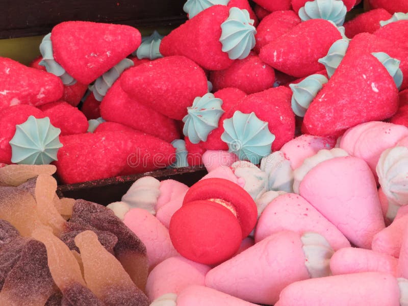 Sweet Delicious Treats Strawberries Clouds Sweet Sugar Colors Stock
