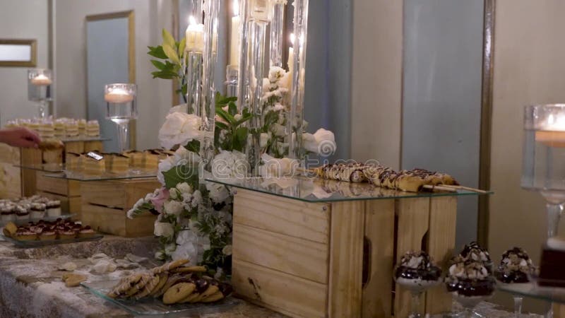 Sweet Dessert at the Buffet. Assorted Different Mini Cakes with Cream ...