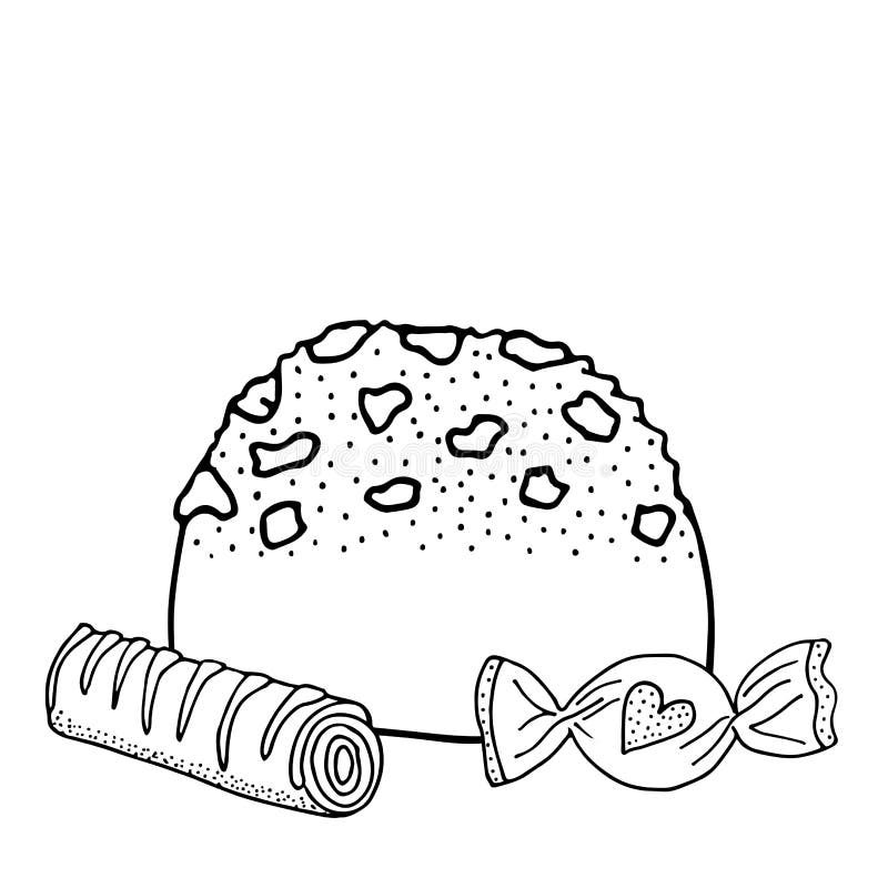 Sweet Dessert for Coloring Book or Page Stock Vector - Illustration of ...