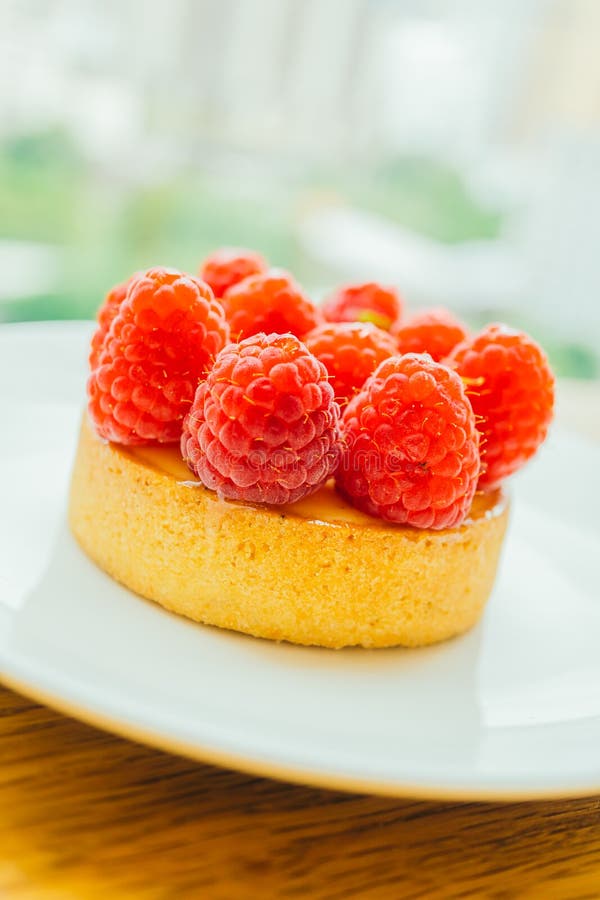Sweet Dessert Custard Tart With Raspberry On Top Stock Image - Image of ...