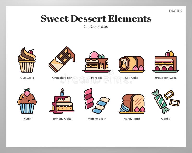 Sweet Dessert Elements LineColor Pack Stock Vector - Illustration of ...
