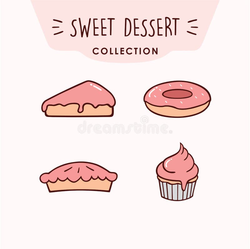 Sweet Dessert Icon Set, Collection, Logo, Sign, Emblem, Flat Vector ...