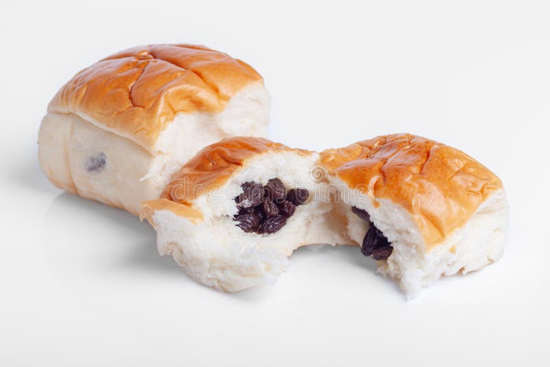 Sweet Dessert Raisin Bread Soft Bun on White Background Stock Image ...