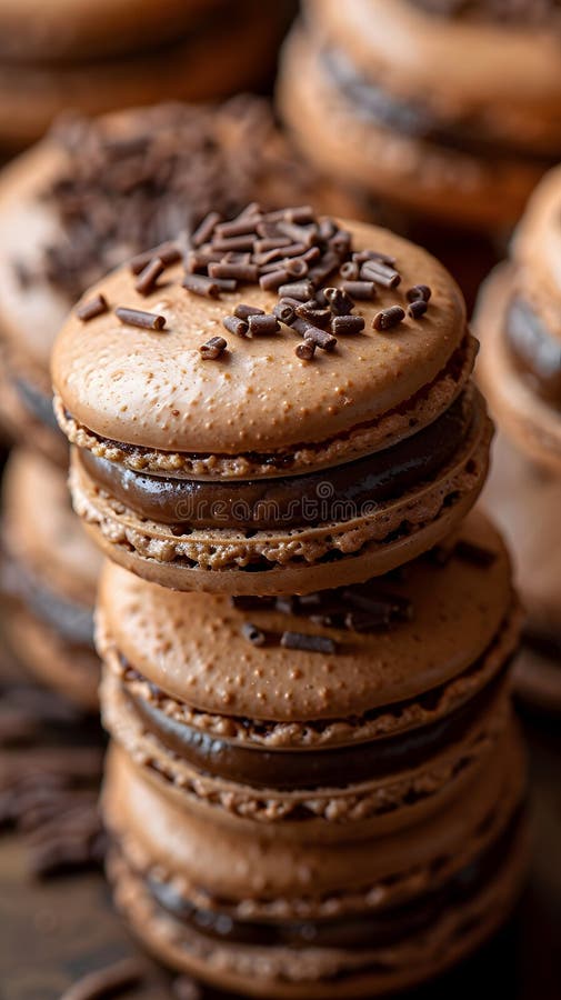 Sweet Dessert Stack of Chocolate Macarons with Chocolate Sprinkles ...