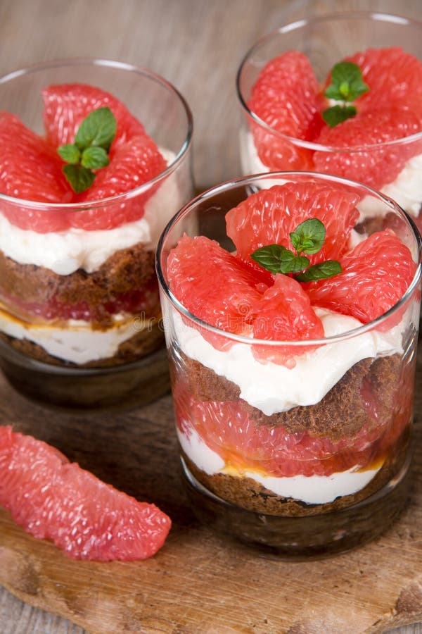Sweet Dessert Tiramisu with Fresh Grapefruit Stock Image - Image of ...