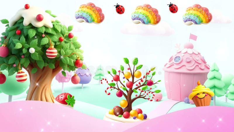 Sweet Dessert Tree Scene with Whimsical Candy Elements Stock Video - Video of vibrant, whimsical ...