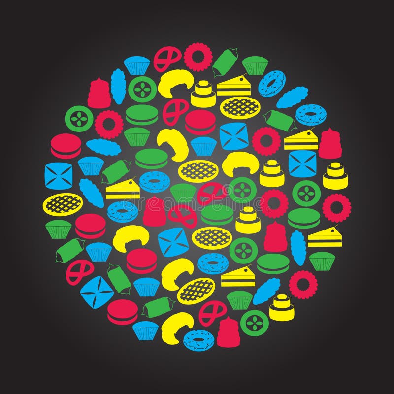 Sweet Desserts Color Icons in Circle Stock Vector - Illustration of ...