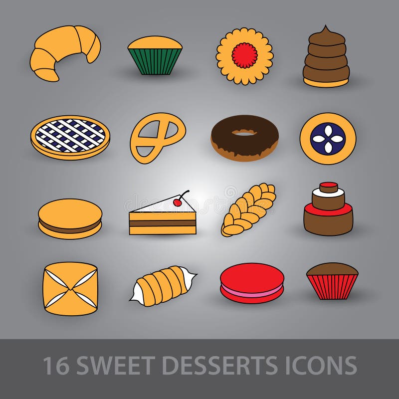 Sweet Desserts Color Icons in Circle Stock Vector - Illustration of ...