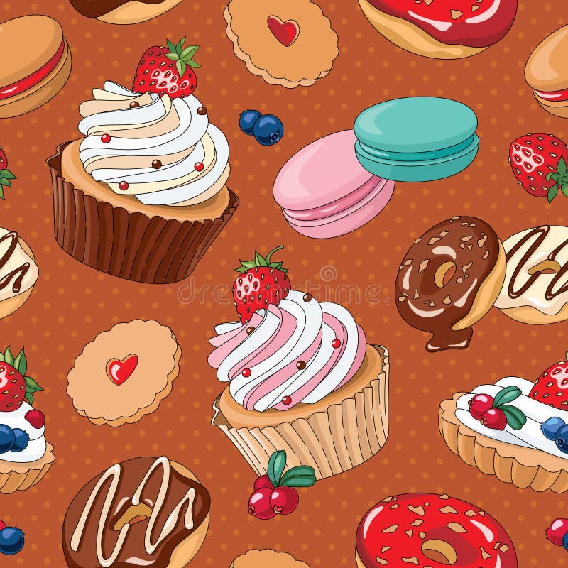Sweet Desserts Seamless Pattern Stock Vector - Illustration of berry ...