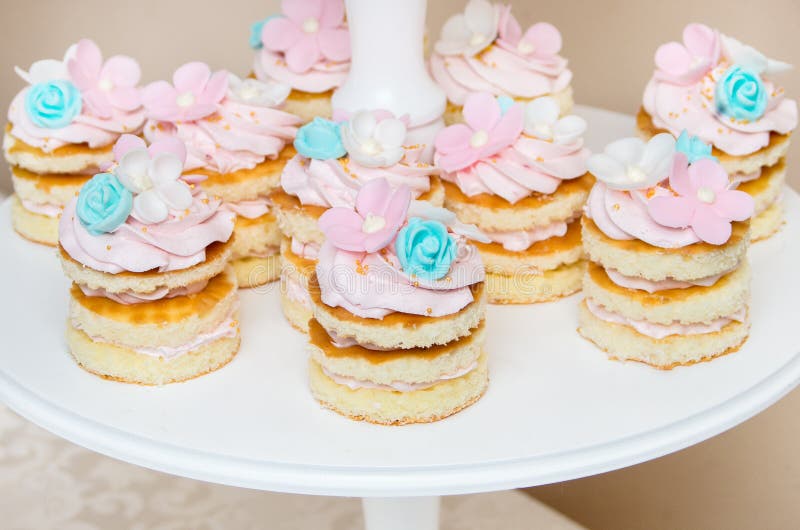 Sweet Dishes with Cream and Flowers Stock Image - Image of tasty ...