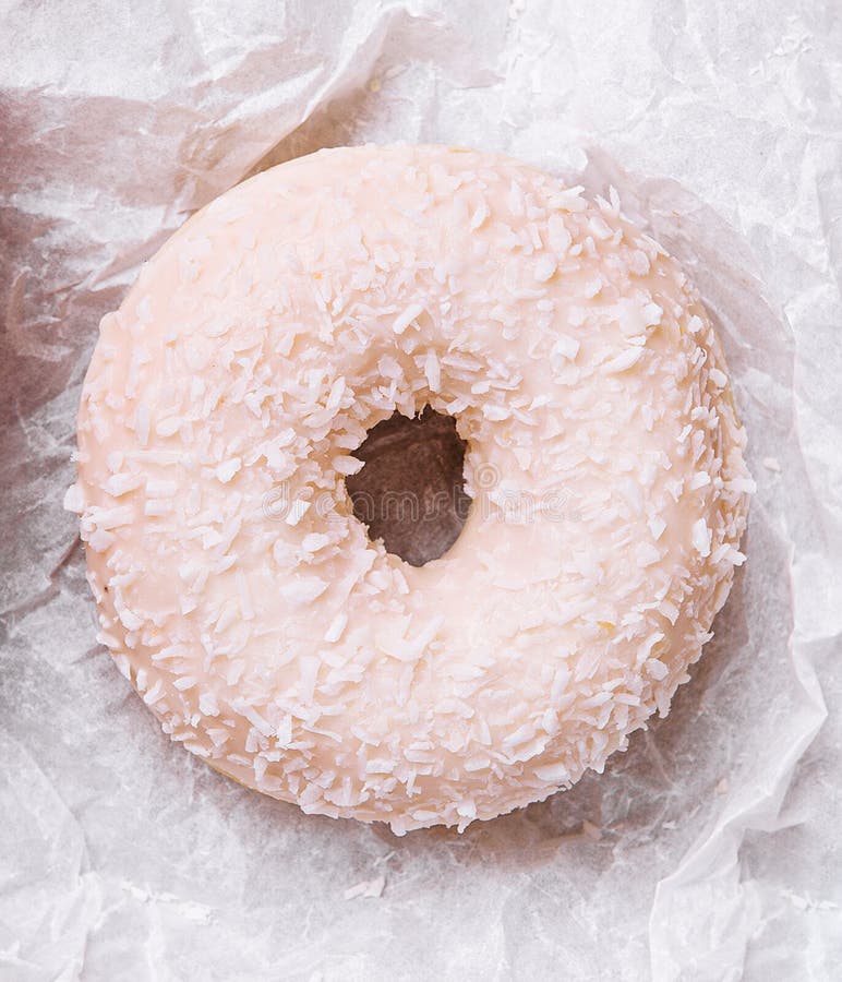 Sweet Donut with Coconut Flakes, Top View Stock Photo - Image of cake ...
