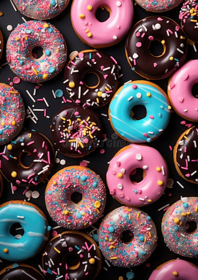 Sweet Donuts in Blue Pink Colors from Top View. Assorted Finest Donuts ...