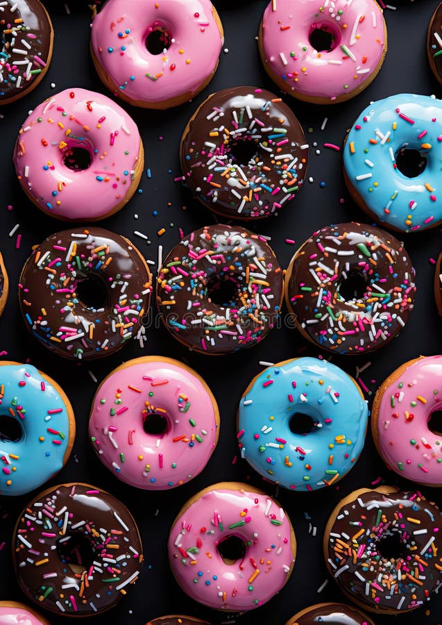 Sweet Donuts in Blue Pink Colors from Top View. Stock Illustration ...