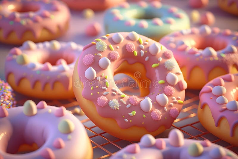 Sweet Donuts in Delicate Pink Colors. Neural Network AI Generated Stock ...