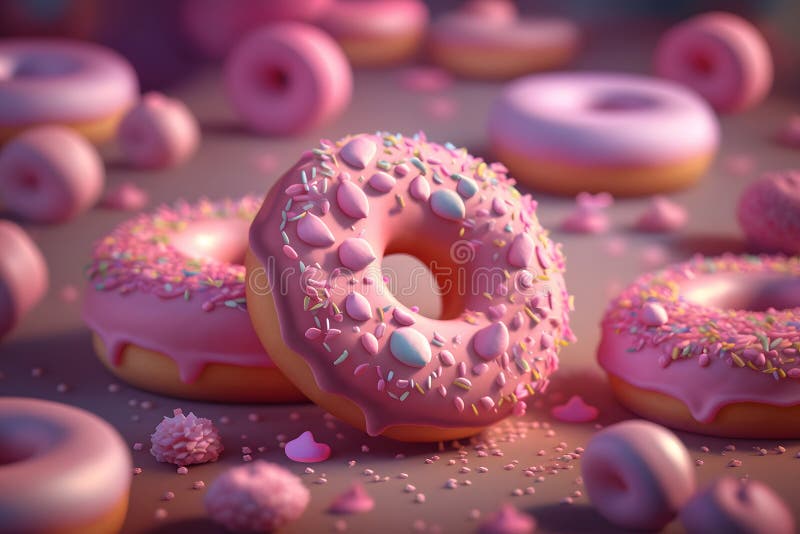 Sweet Donuts in Delicate Pink Colors. Neural Network AI Generated Stock ...