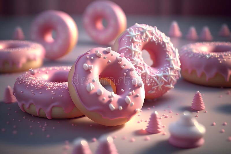 Sweet Donuts in Delicate Pink Colors. Neural Network AI Generated Stock ...