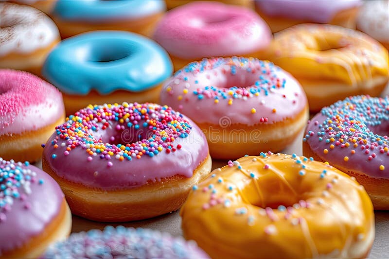 Sweet Donuts with Vibrant Colorful Icing Close Up. AI Generated Stock ...