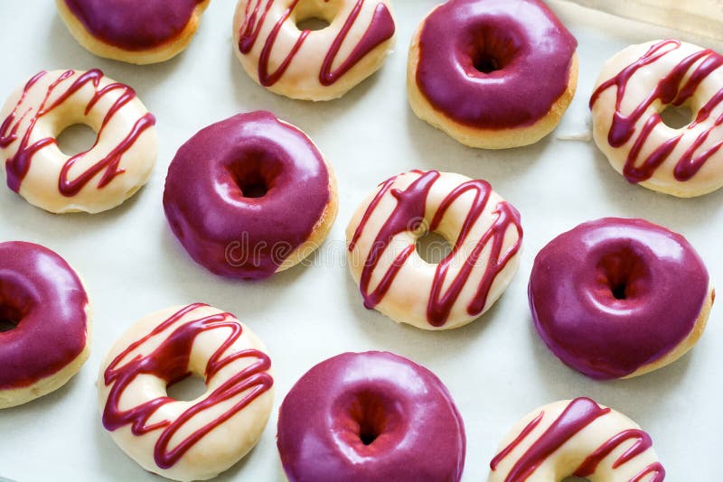 Sweet Donuts with Violet Coating. Stock Photo - Image of coating ...