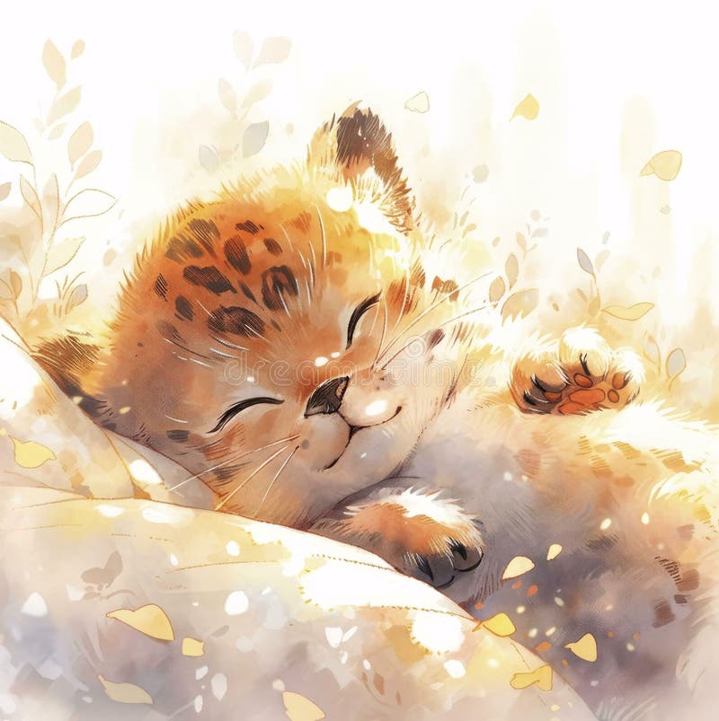 Sweet Dreams of a Little Leopard Cub Stock Illustration - Illustration ...