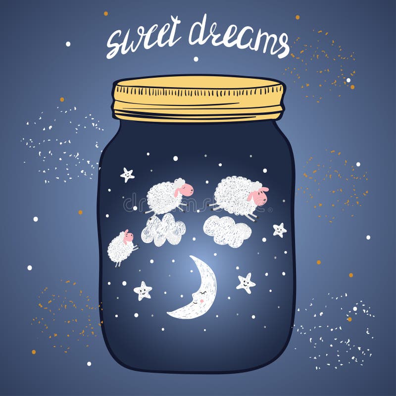 Sweet Dreams Vector Illustration. Moon and Sheep. Stock Vector ...