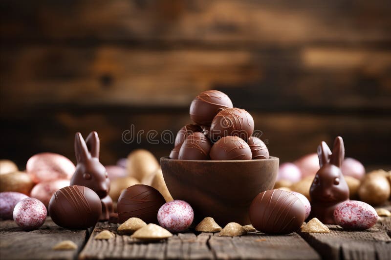 Sweet Easter: Array of Chocolate Rabbits and Colorful Eggs Stock Photo ...