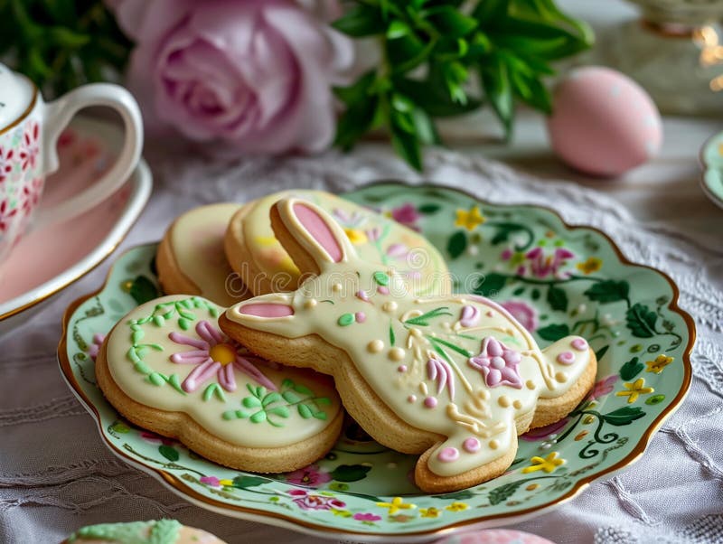 Sweet Easter Cookies in the Shape of a Rabbit with Ears, with Glaze and ...