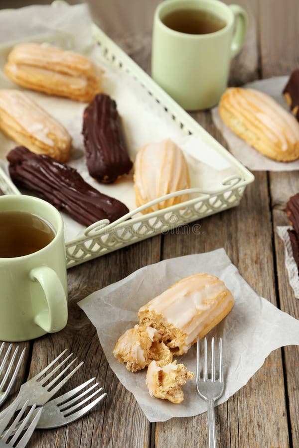 Sweet eclairs stock image. Image of delicious, fork, creamy - 69299037