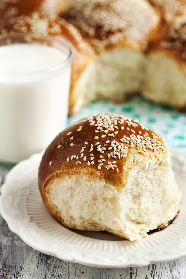 Sweet Egg Buns and Glass of Milk Stock Photo - Image of dessert, wooden ...