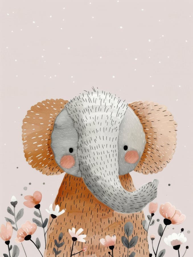 Sweet elephant in bloom stock illustration. Illustration of light ...