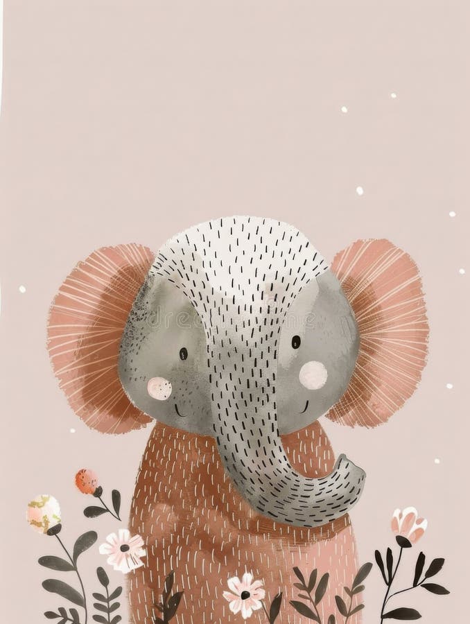 Sweet elephant in bloom stock illustration. Illustration of endearing ...