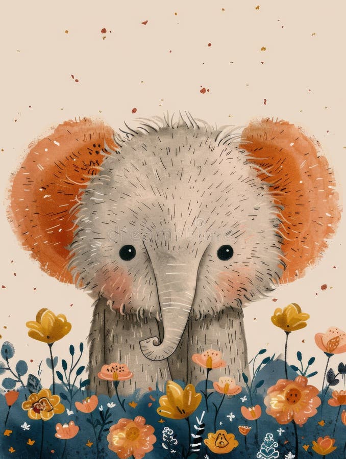 Sweet elephant in bloom stock illustration. Illustration of elephant ...