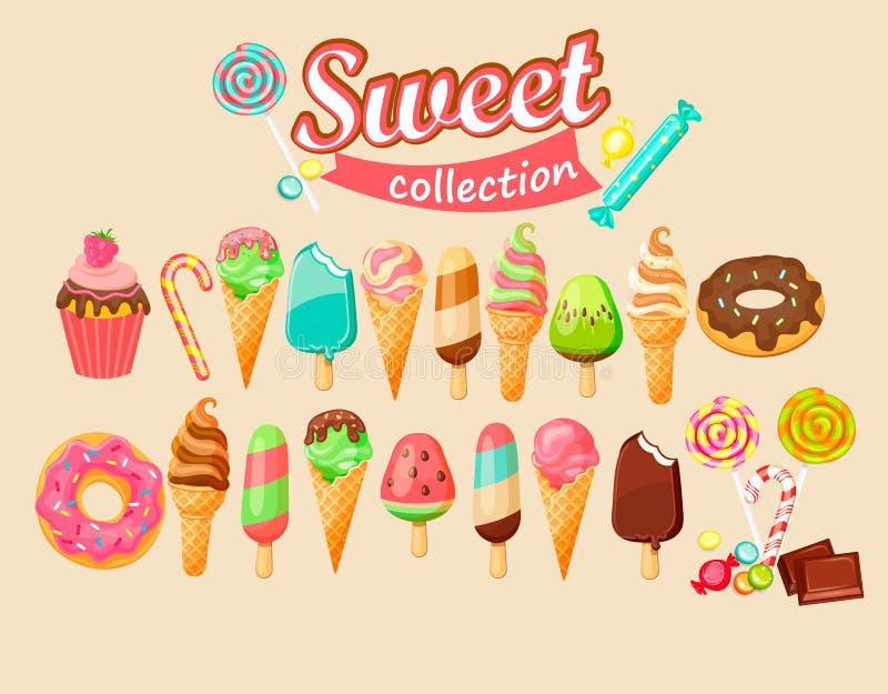 Sweet Food Icon Collection. Stock Illustration - Illustration of gelato ...