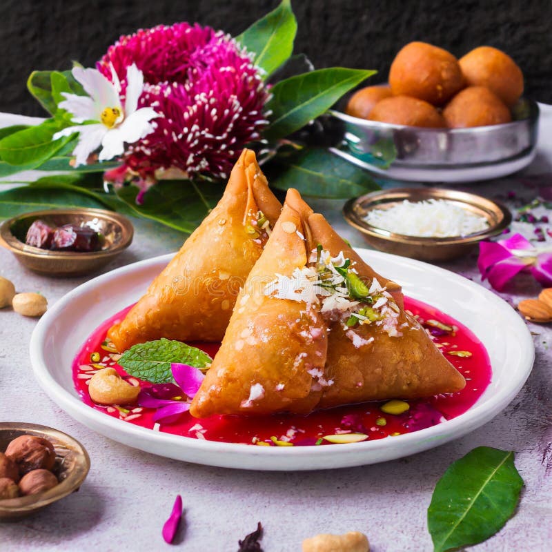 Sweet food Sweet samosa stock illustration. Illustration of aftar ...