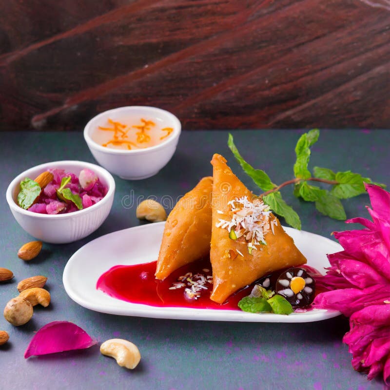Sweet food Sweet samosa stock illustration. Illustration of ramzan ...