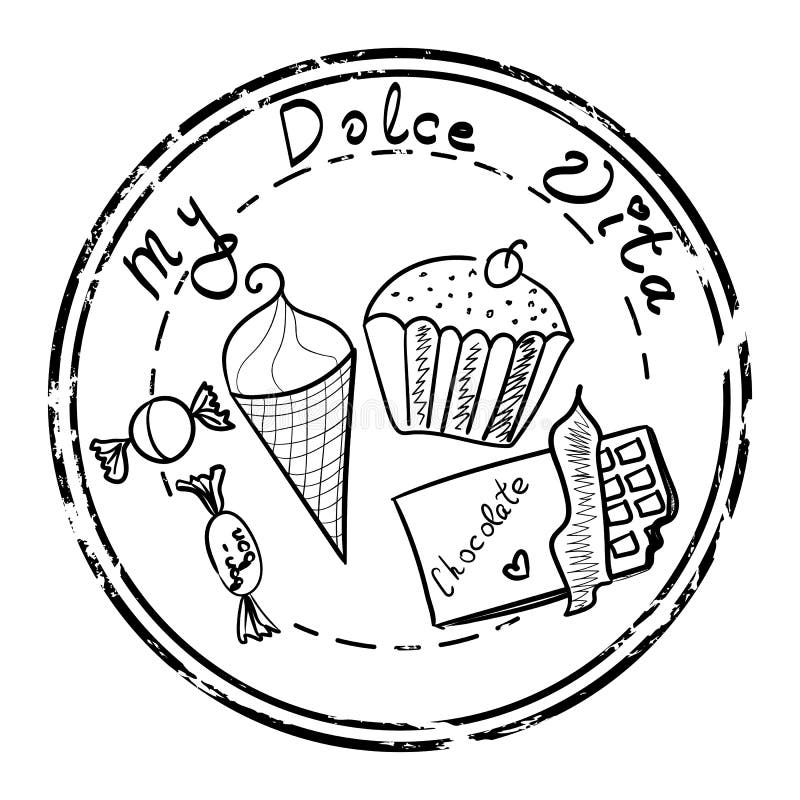 Sweet food set stamp stock vector. Illustration of sticker - 44127130