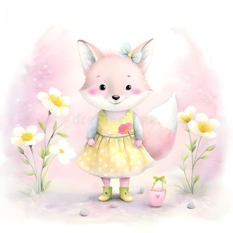 Sweet Fox Holding a Flower, a Loving Present for Mom Stock Illustration ...