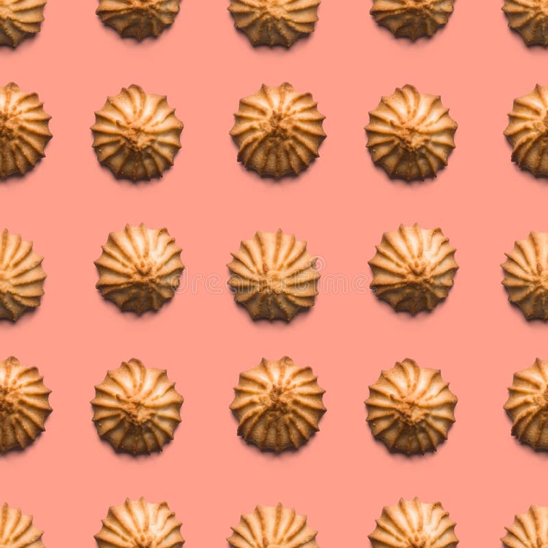 Sweet Fresh Crispy Cookies on Pink Background. Seamless Texture. Top ...