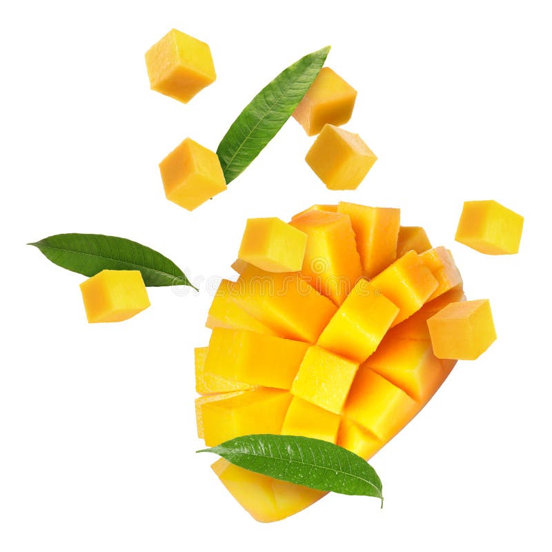 Sweet Fresh Mango Cut in Cubes Flying on White Background Stock Image ...
