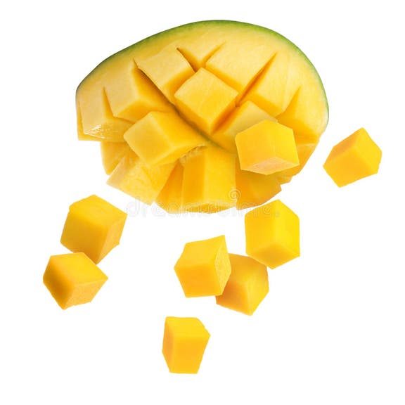 Sweet Fresh Mango Cut in Cubes Flying on White Background Stock Photo ...