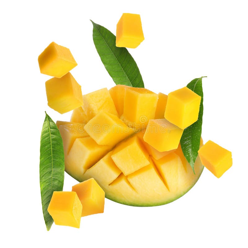 Sweet Fresh Mango Cut in Cubes Flying on White Background Stock Image ...