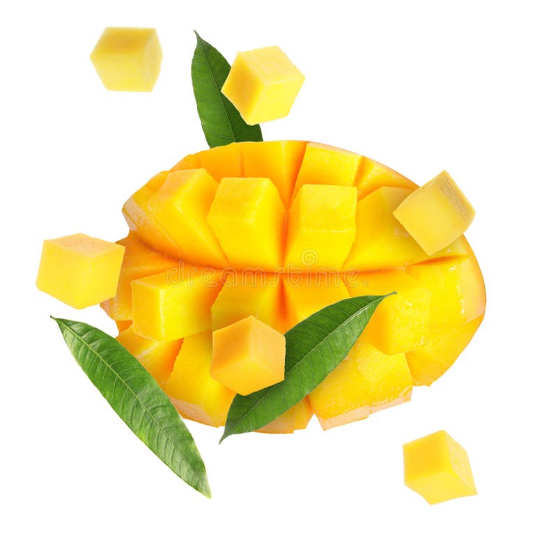 Sweet Fresh Mango Cut in Cubes Flying on White Background Stock Image ...