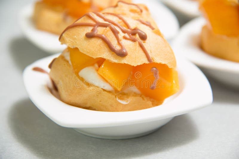 Sweet Fresh Mini Cream Puffs, Profiterole Stock Image - Image of ...