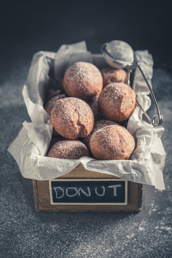 Sweet and Fresh Mini Doughnuts with Powdered Sugar Stock Photo - Image ...